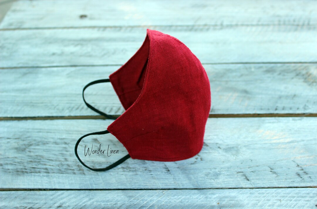 Linen Face Mask. Red Fabric Reusable Mask. Stonewashed Soft Anti Dust ...