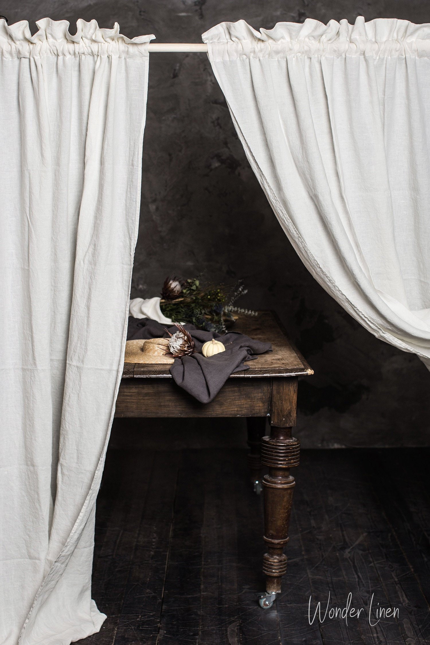 Linen Curtain 1 PANEL. White Washed Soft Drapes With Rod - Etsy