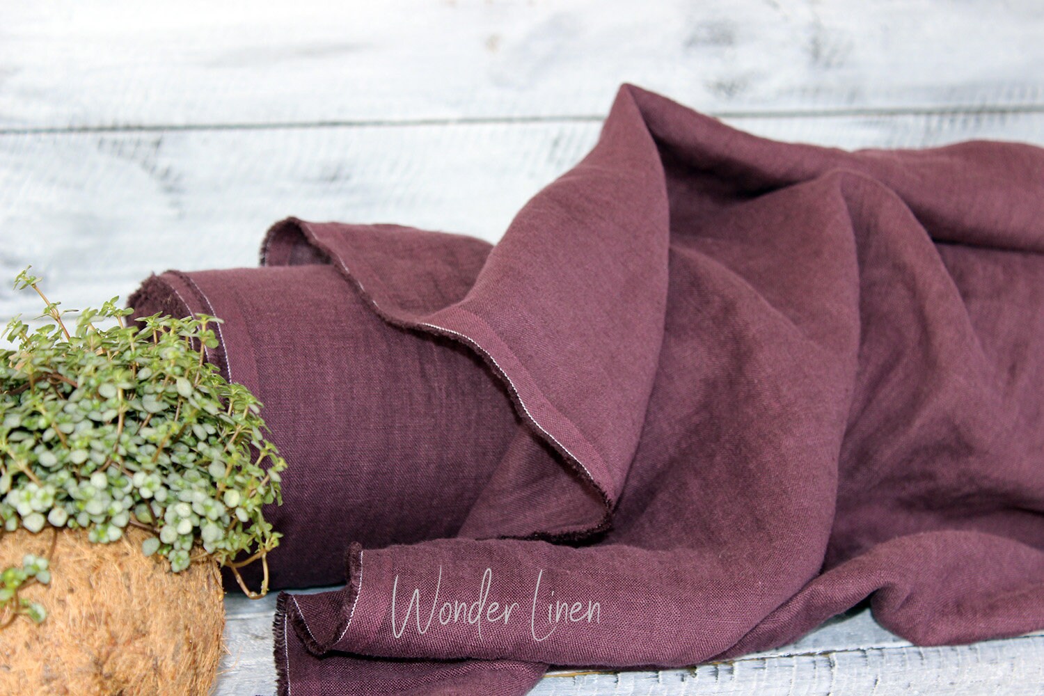 Plum Linen Fabric / 100% Soft Washed Flax by Meter or Yard / Purple ...
