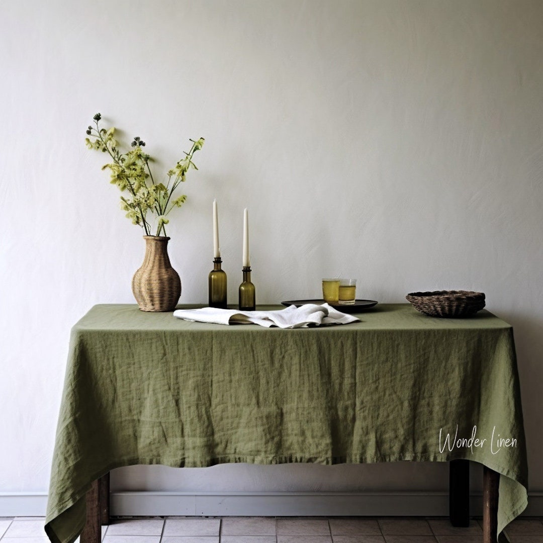 Olive Linen Tablecloth. Washed Soft Linen Table Cloth. Green ...