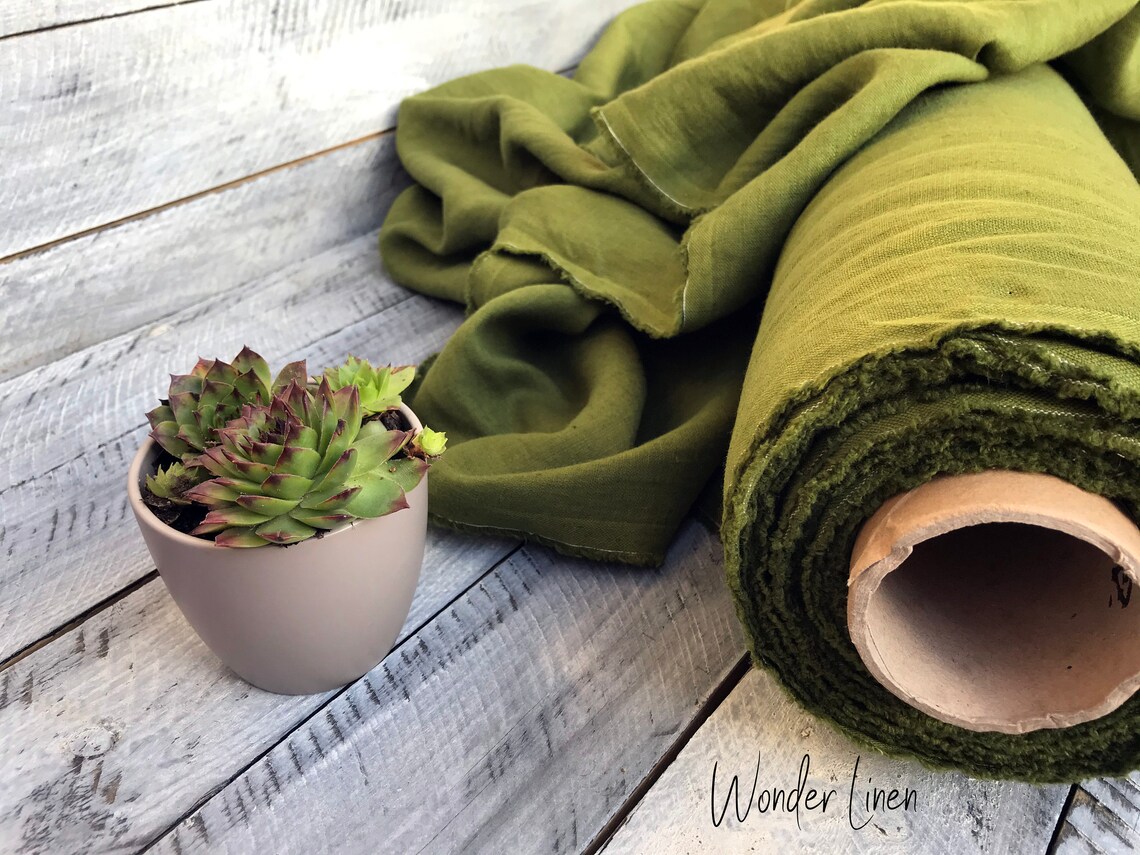 Moss Green Linen / 100% Linen Fabric / Soft Washed Flax by Meter or ...