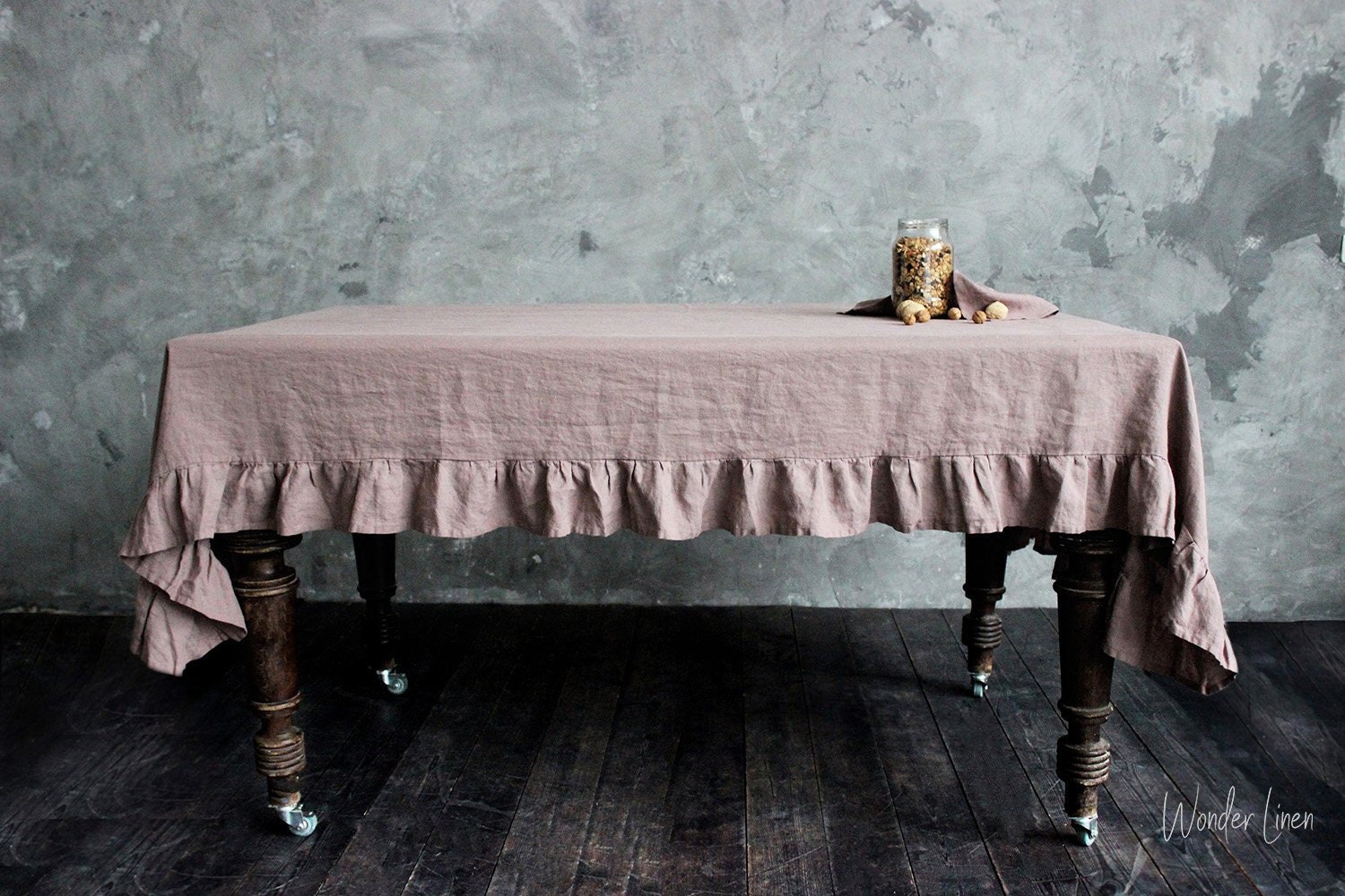 Gray Linen Ruffle Tablecloth. Charcoal Washed Soft Table Cloth. Natural ...
