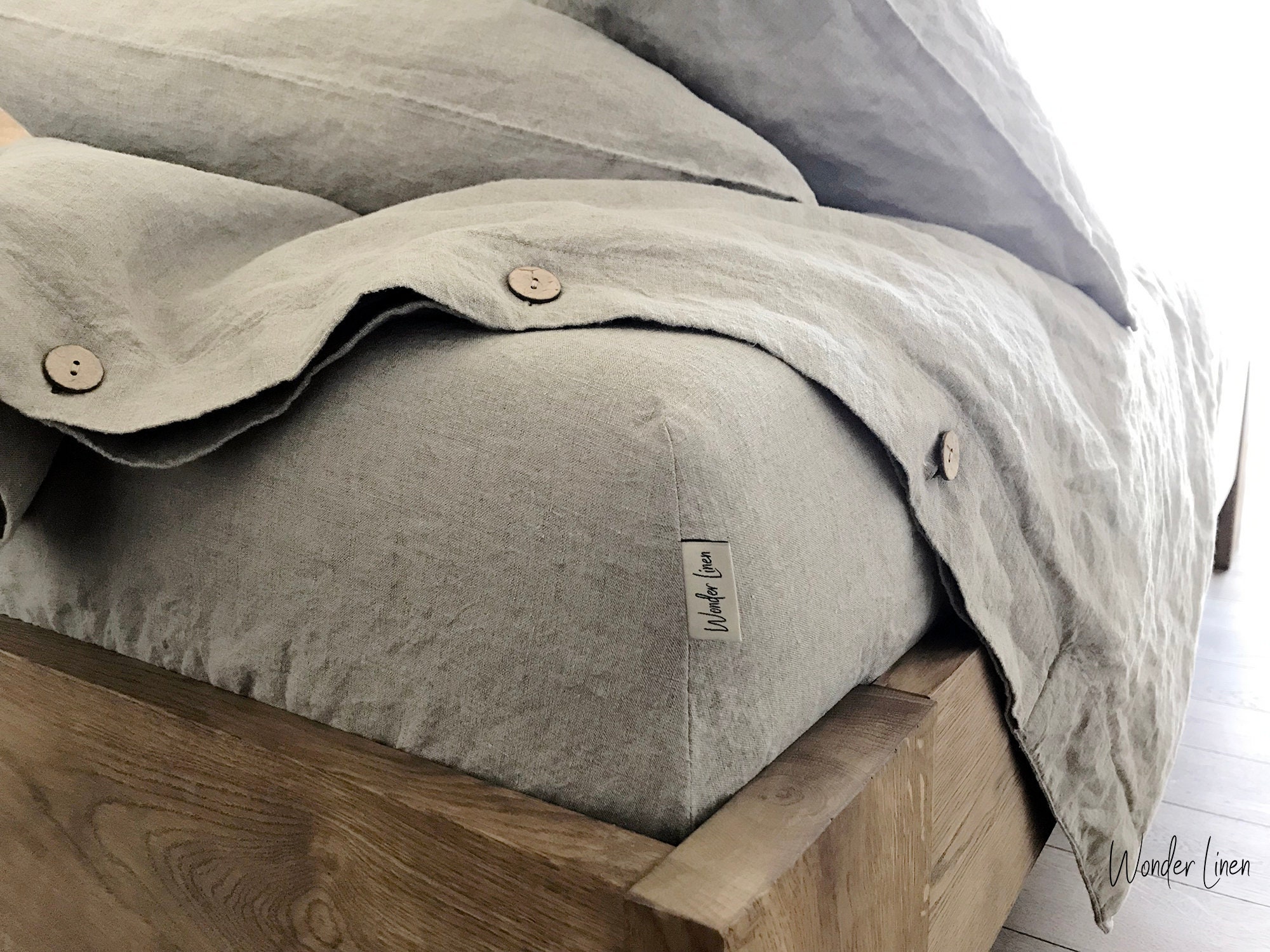 Linen Fitted Sheet. Washed Soft Linen King Bedding. Woodrose ...