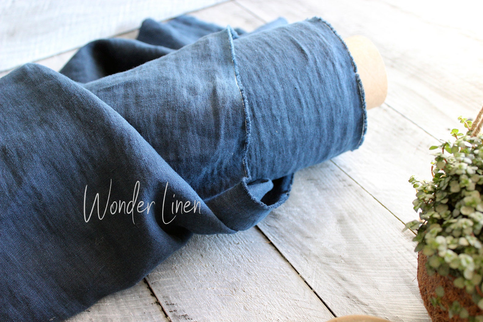 Blue Linen Fabric / Navy Washed Flax by Half Meter or Yard / Indigo ...