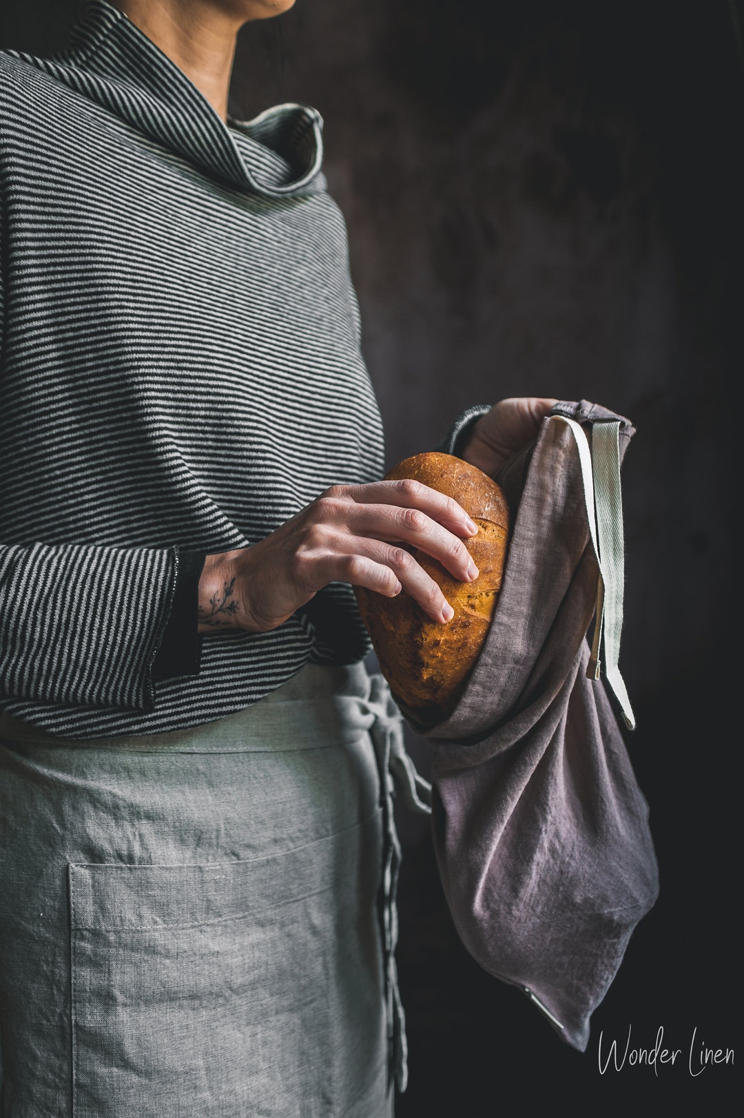 Linen Food Storage Bag. Washed Soft Linen Bread Bag With Drawstring ...