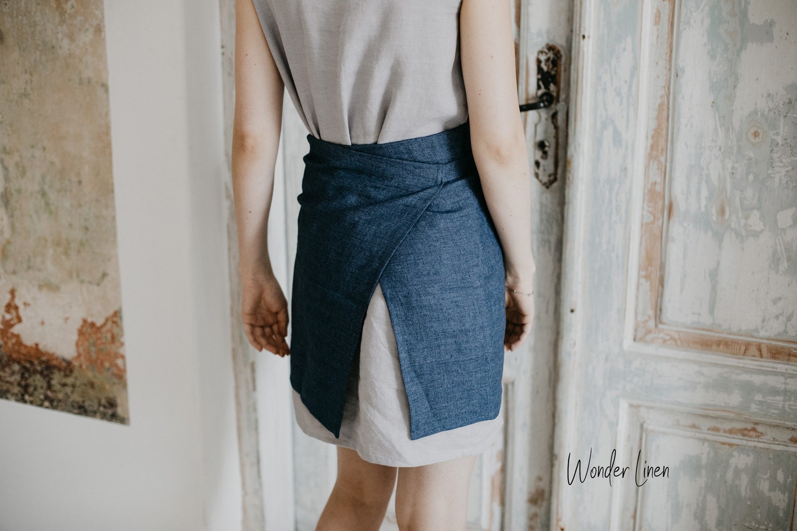 Linen Apron for Women. Mint Linen Half Apron With Pockets. - Etsy