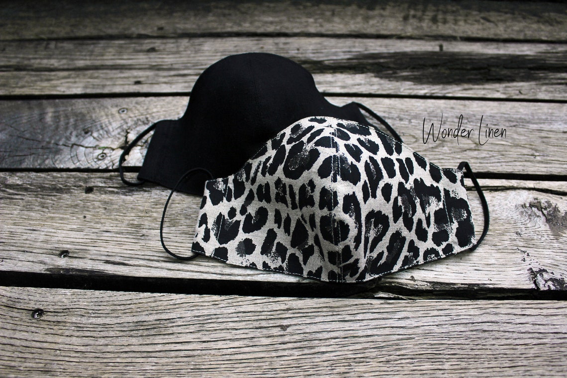 Linen Face Mask. Leopard Print Fabric Reusable Mask. Stonewashed Soft ...