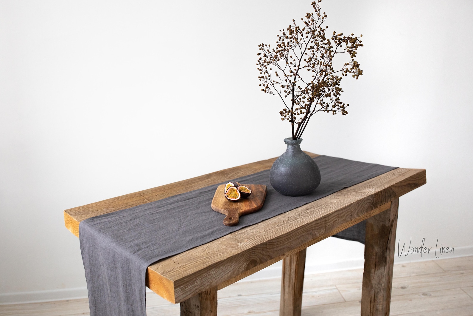 Linen Table Runner. Gray Washed Soft Linen Table Runner. Natural ...