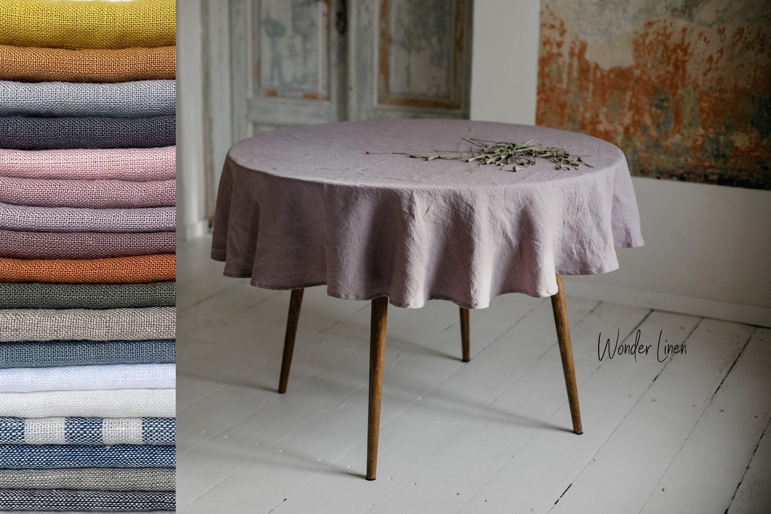 Round Linen Tablecloth. Washed Soft Linen Table Cloth. Dusty | Etsy
