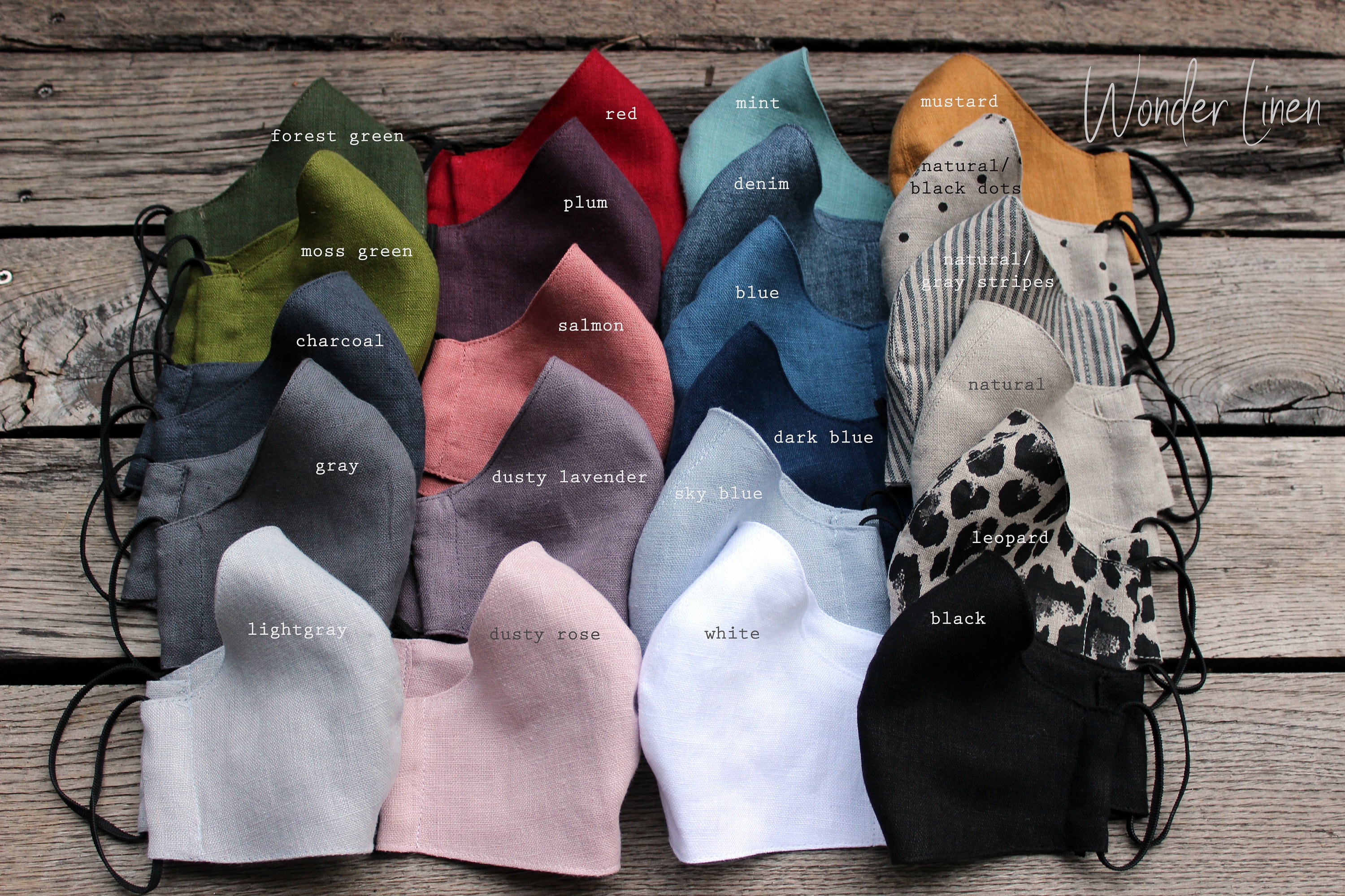 Linen Face Mask. Moss Green Fabric Reusable Mask. Stonewashed Soft Anti ...