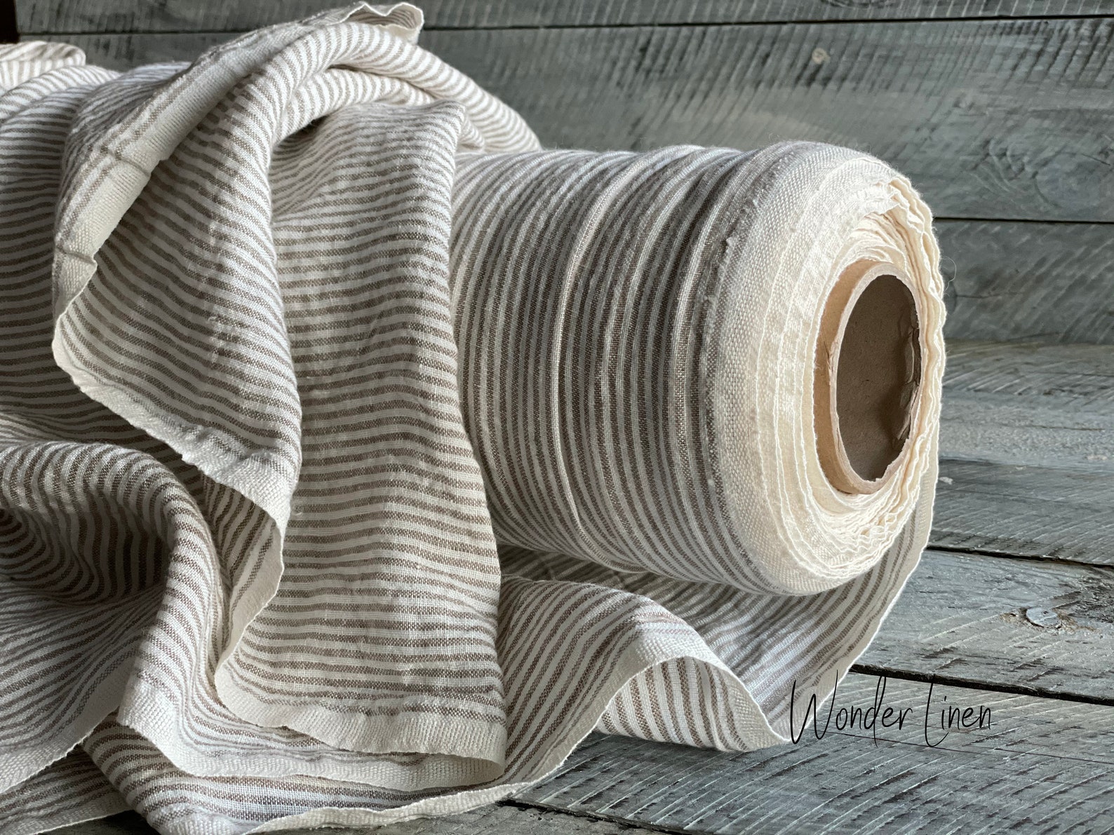 Striped Linen Fabric / White Natural Stripes / Soft Washed Flax by ...