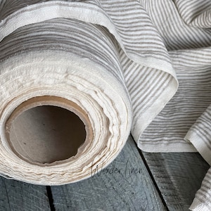 Striped Linen Fabric / White Natural Stripes / Soft Washed Flax by ...