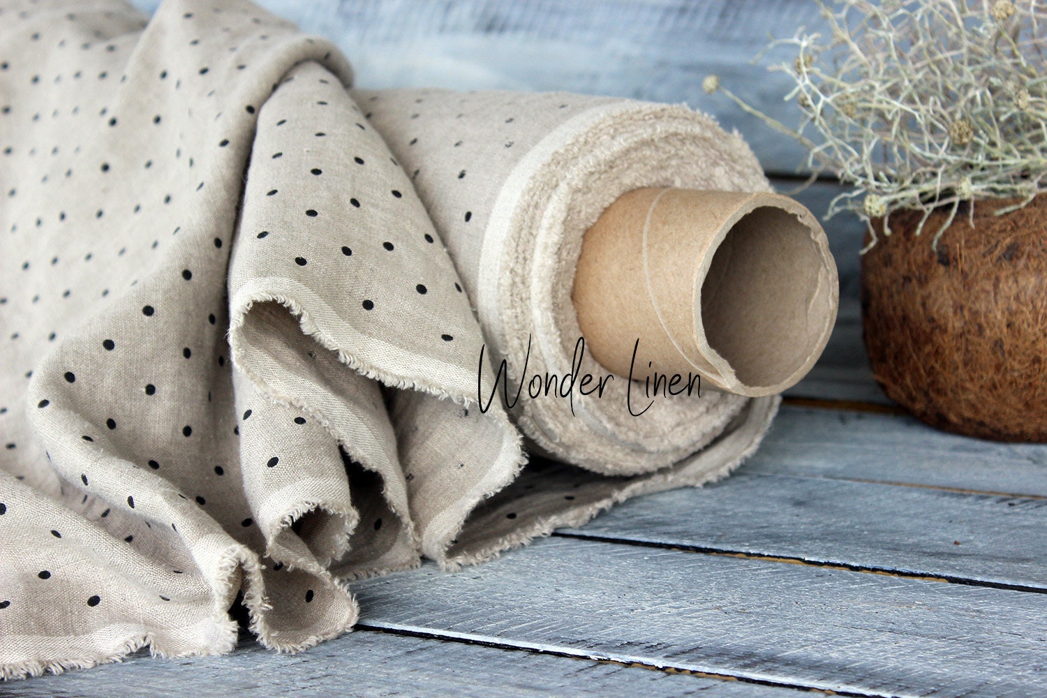 Black Dots Linen Fabric by Half Yard or Meter / Natural Washed - Etsy