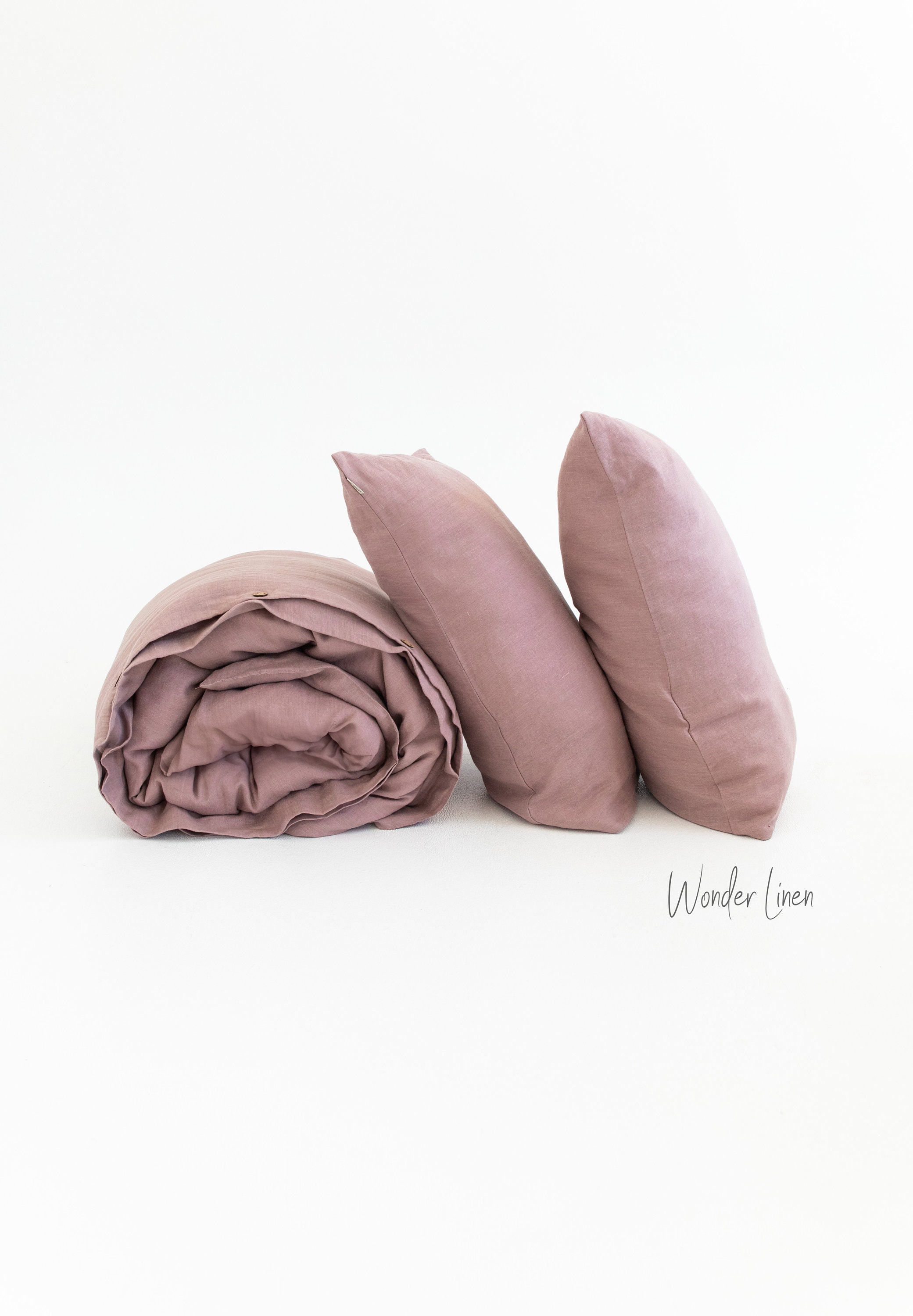 Woodrose Linen Bedding Set - Old Pink King or Queen Size Duvet Cover ...