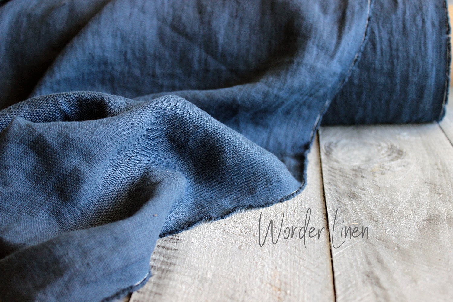 Blue Linen Fabric / Navy Washed Flax by Half Meter or Yard / Indigo ...