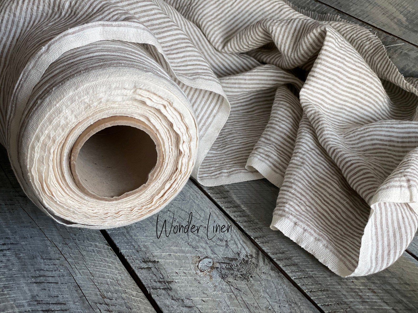 Striped Linen Fabric / White Natural Stripes / Soft Washed Flax by ...