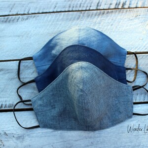 Linen Face Mask. Blue Fabric Reusable Mask. Navy Stonewashed Soft Anti ...