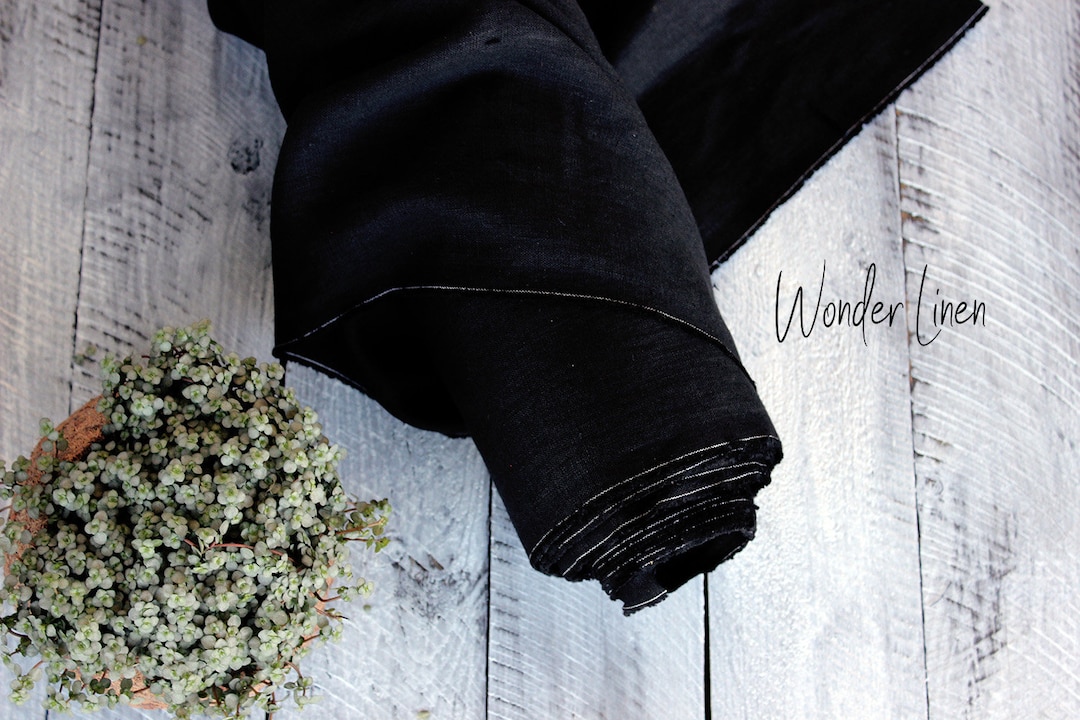 Black 100% Linen Fabric / Soft Washed Flax by Meter or Yard / Pure ...