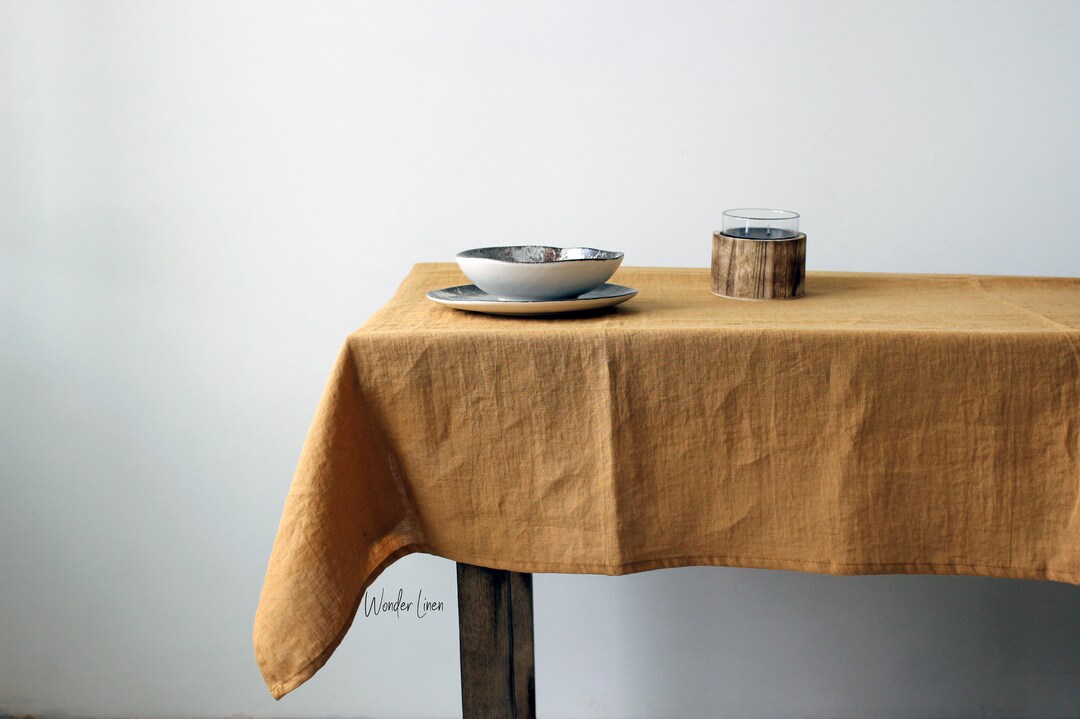Linen Tablecloth. Washed Soft Linen Table Cloth. Mustard Stonewashed ...