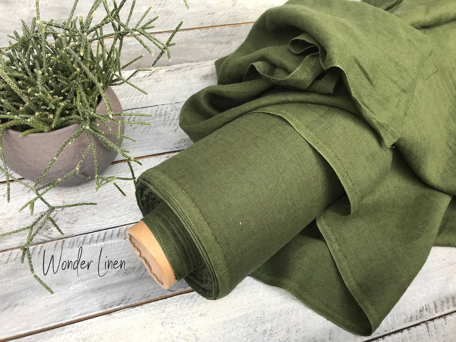 Forest Green Linen / 100% Linen Fabric / Soft Washed Flax by - Etsy