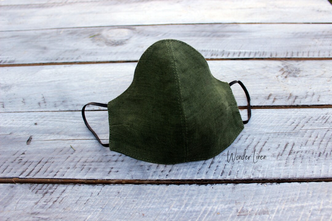 Linen Face Mask. Green Fabric Reusable Mask. Stonewashed Soft Anti Dust ...