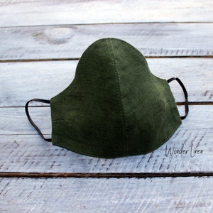 Linen Face Mask. Green Fabric Reusable Mask. Stonewashed Soft Anti Dust ...