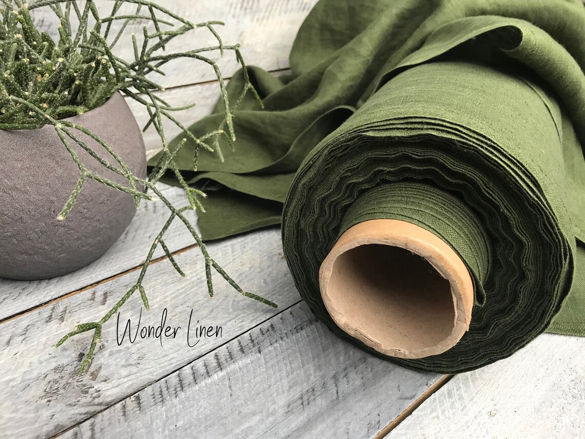 Forest Green Linen / 100% Linen Fabric / Soft Washed Flax by - Etsy