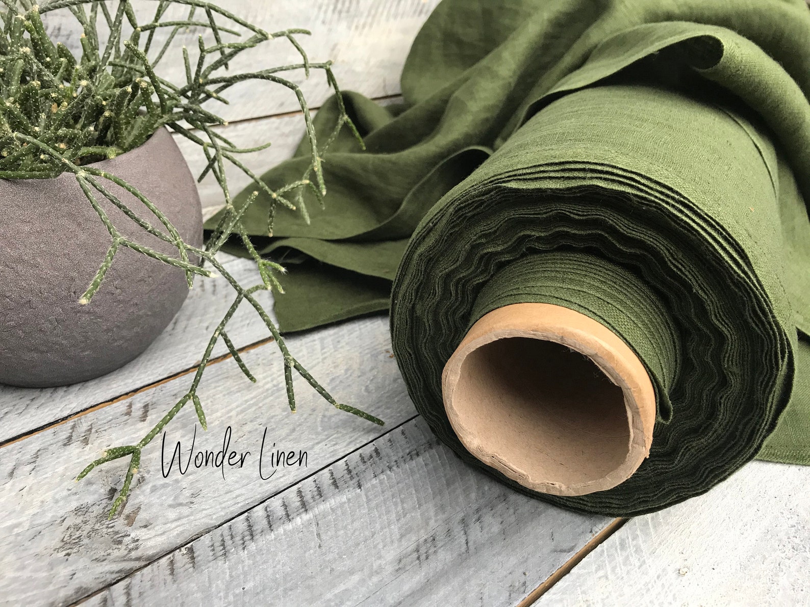 Forest Green Linen / 100% Linen Fabric / Soft Washed Flax by Meter or ...