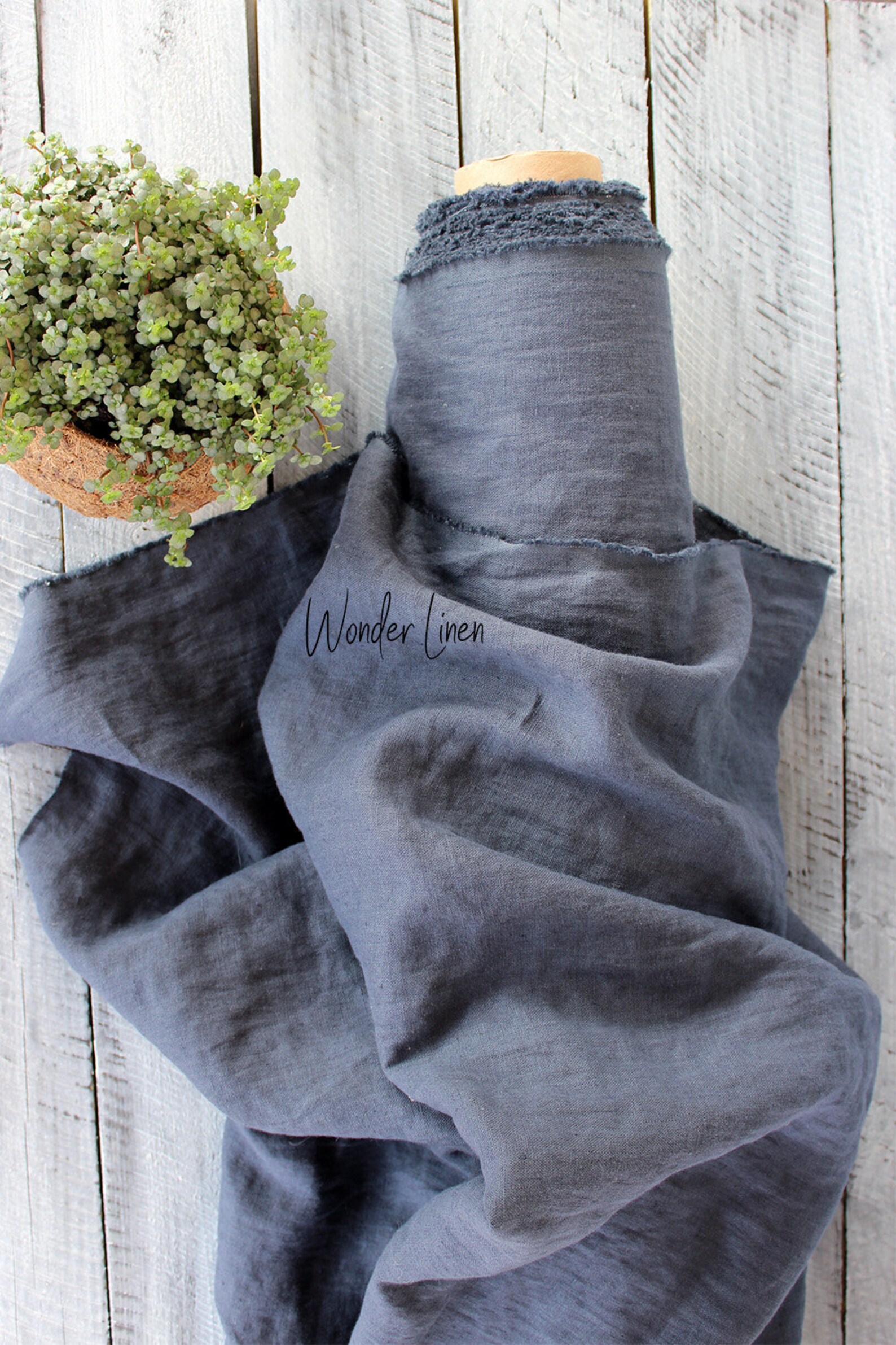 Dark Gray Linen Fabric / 100% Soft Washed Flax by Yard or Meter for ...