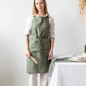 Linen Apron. Natural Linen Full Apron With Pockets. Soft Linen Kitchen ...