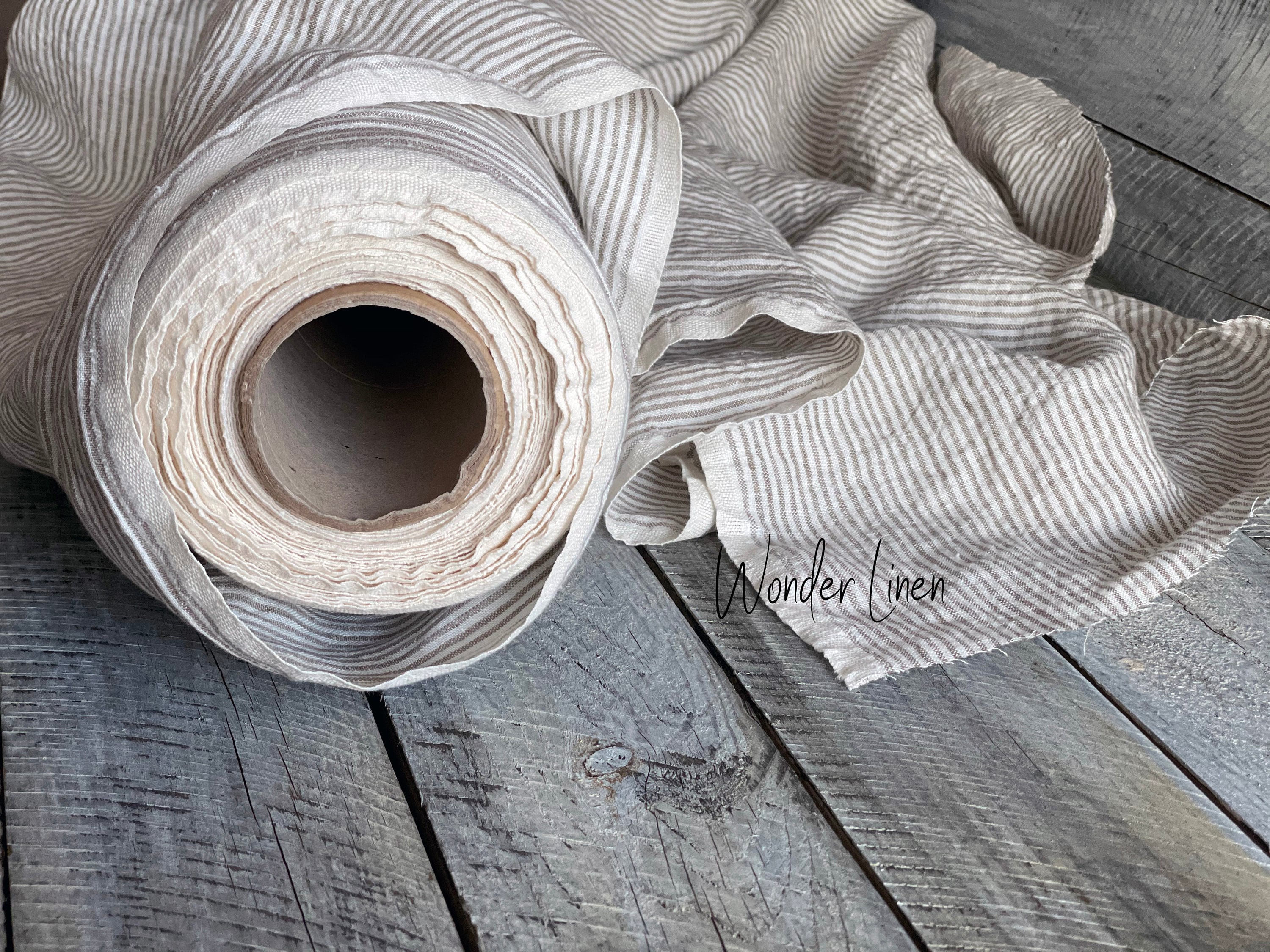 Striped Linen Fabric / White Natural Stripes / Soft Washed Flax by ...