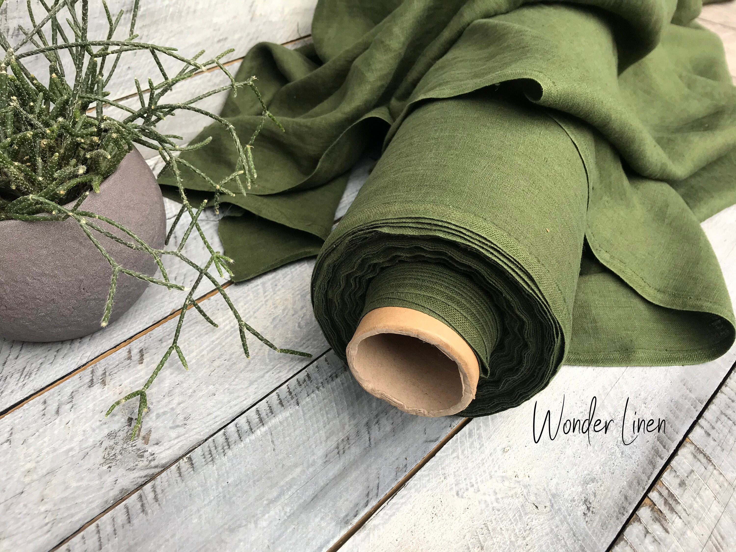 Forest Green Linen / 100% Linen Fabric / Soft Washed Flax by - Etsy