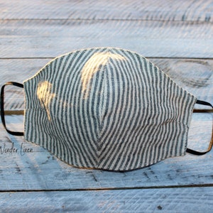 Linen Face Mask. Striped Fabric Reusable Mask. Stonewashed Soft Anti ...