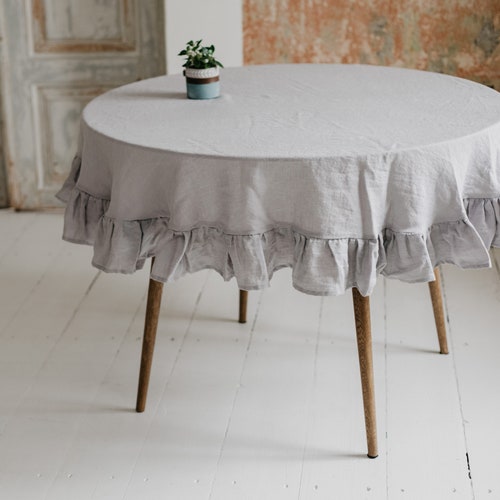 Linen Table Runner With Ruffles. White Washed Soft Linen - Etsy