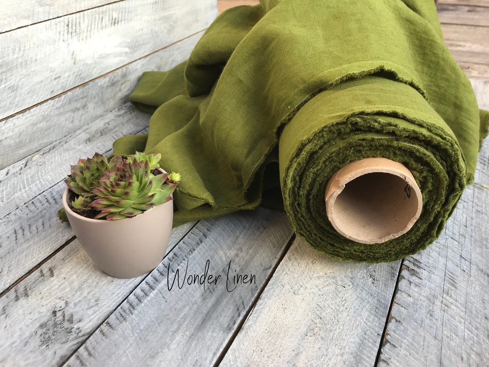 Moss Green Linen / 100% Linen Fabric / Soft Washed Flax by Meter or ...