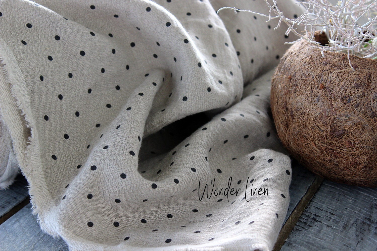 Black Dots Linen Fabric by Half Yard or Meter / Natural Washed | Etsy