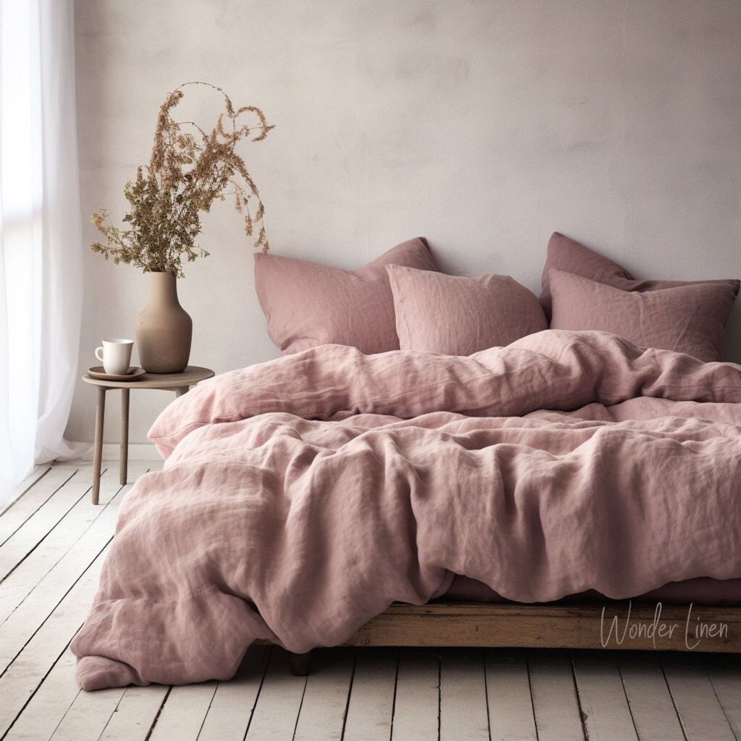Woodrose Linen Bedding Set - Old Pink King or Queen Size Duvet Cover ...