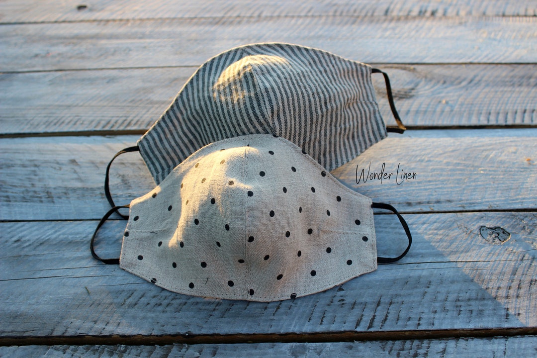 Linen Face Mask. Striped Fabric Reusable Mask. Stonewashed Soft Anti ...
