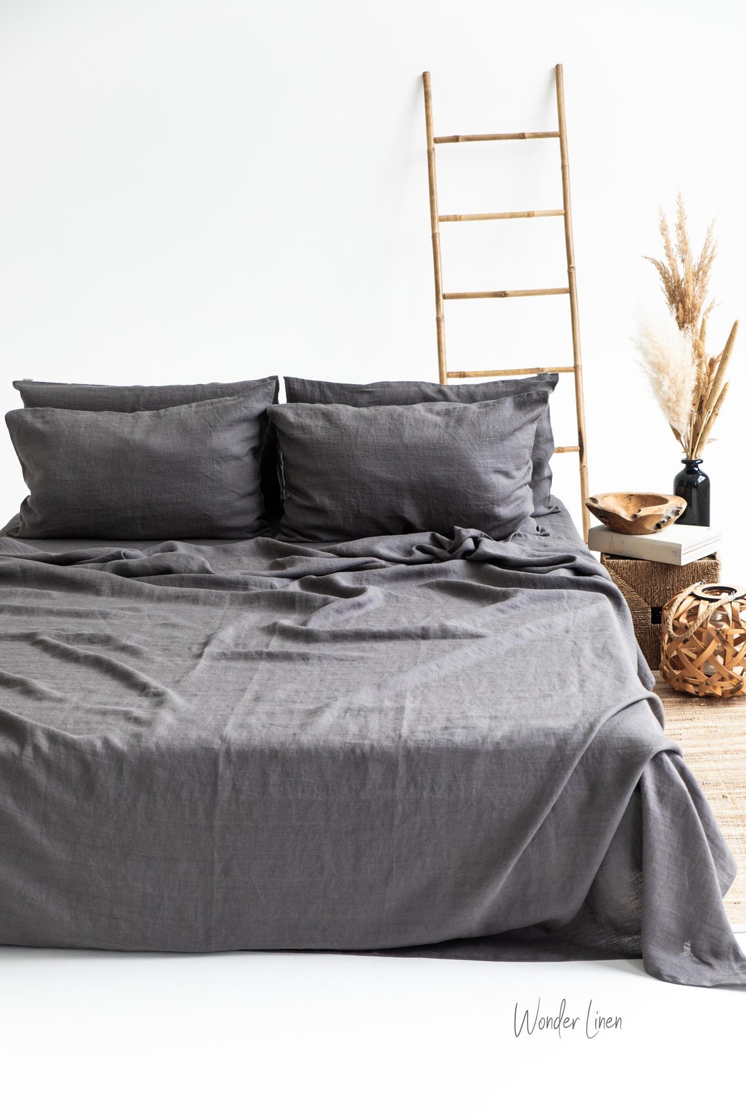Linen Sheet Set. Washed Soft Linen Twin, Double, Queen, King Bedding in ...