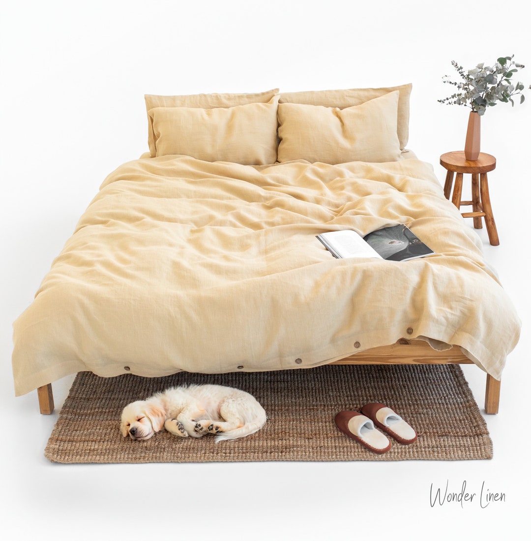 Linen Duvet Cover With Buttons in Chamomile. Washed Soft Linen King ...