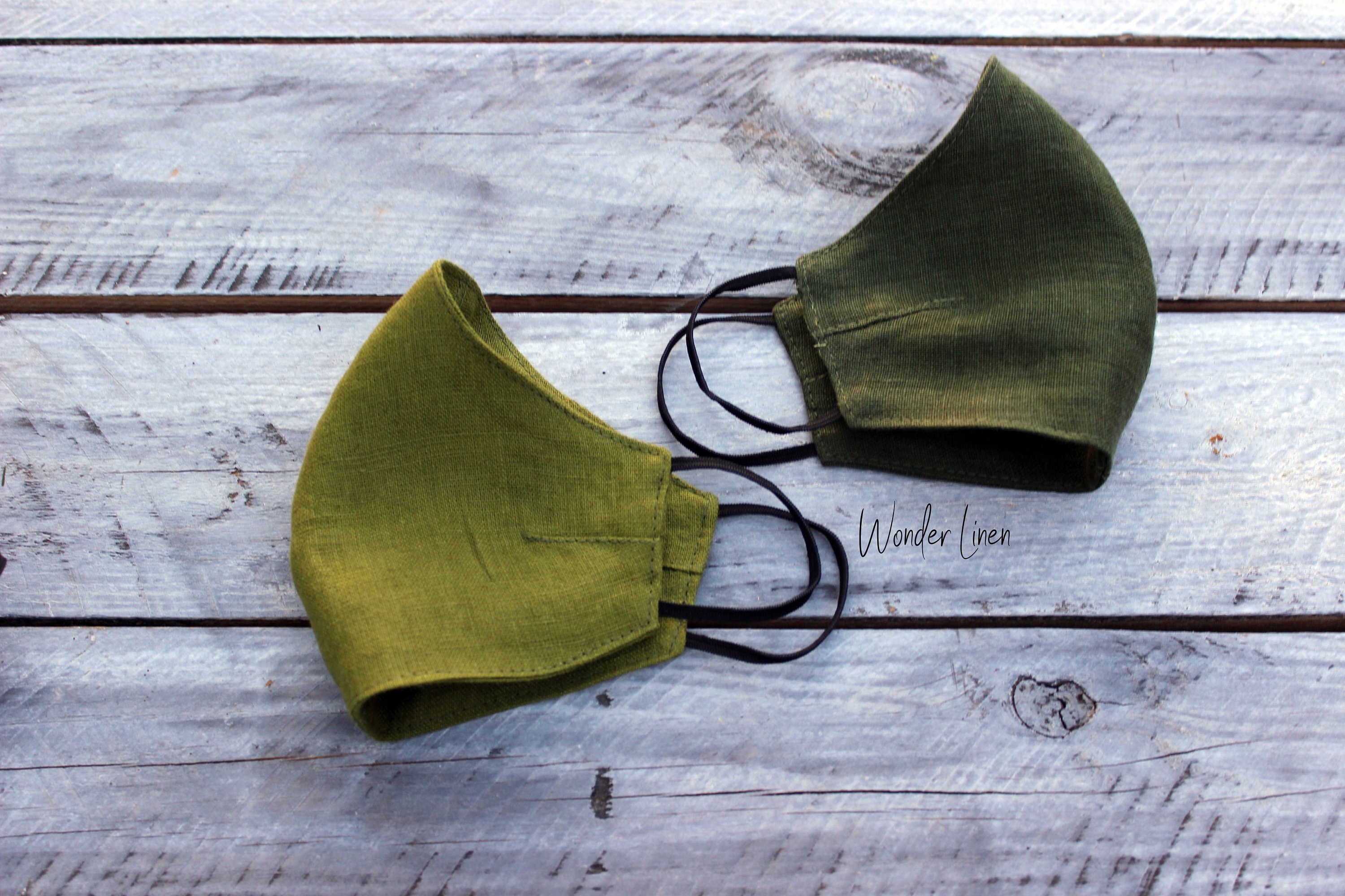 Linen Face Mask. Moss Green Fabric Reusable Mask. Stonewashed Soft Anti ...