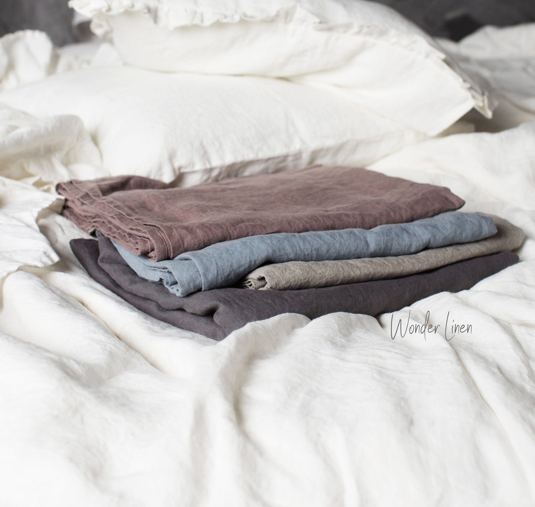 Linen Flat Sheet. Washed Soft Linen King Bedding in Gray. Stonewashed ...