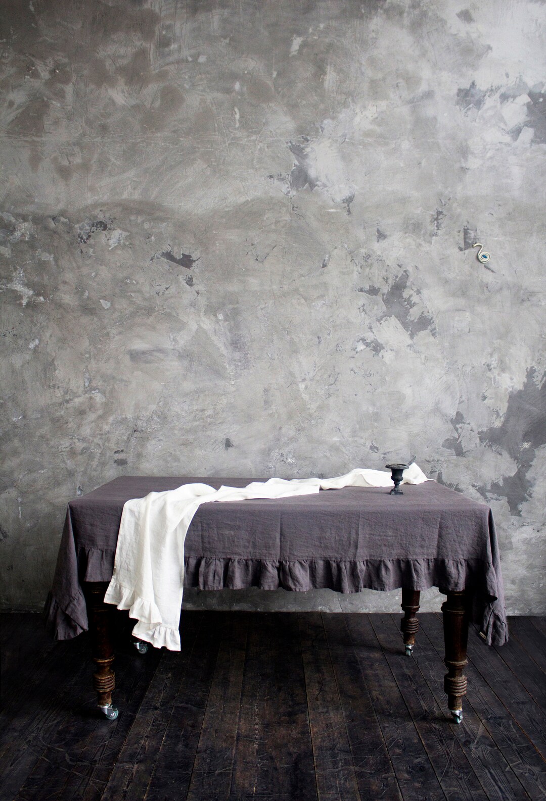 Linen Table Runner With Ruffles. White Washed Soft Linen Ruffled Runner ...