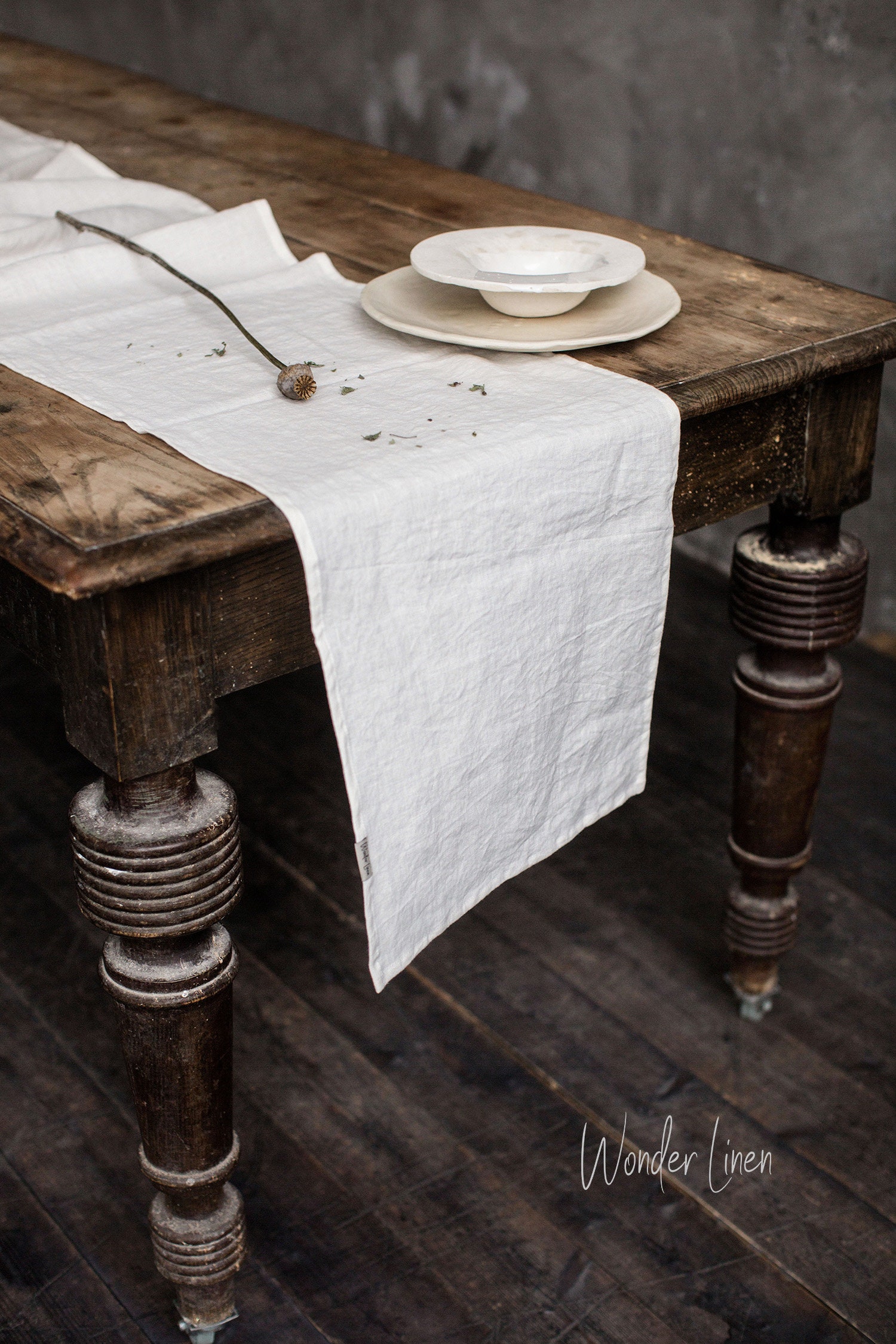 Linen Table Runner. Gray Washed Soft Linen Table Runner. Natural ...