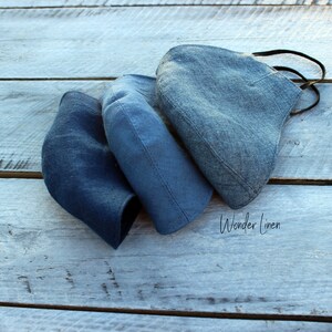 Linen Face Mask. Blue Fabric Reusable Mask. Navy Stonewashed Soft Anti ...