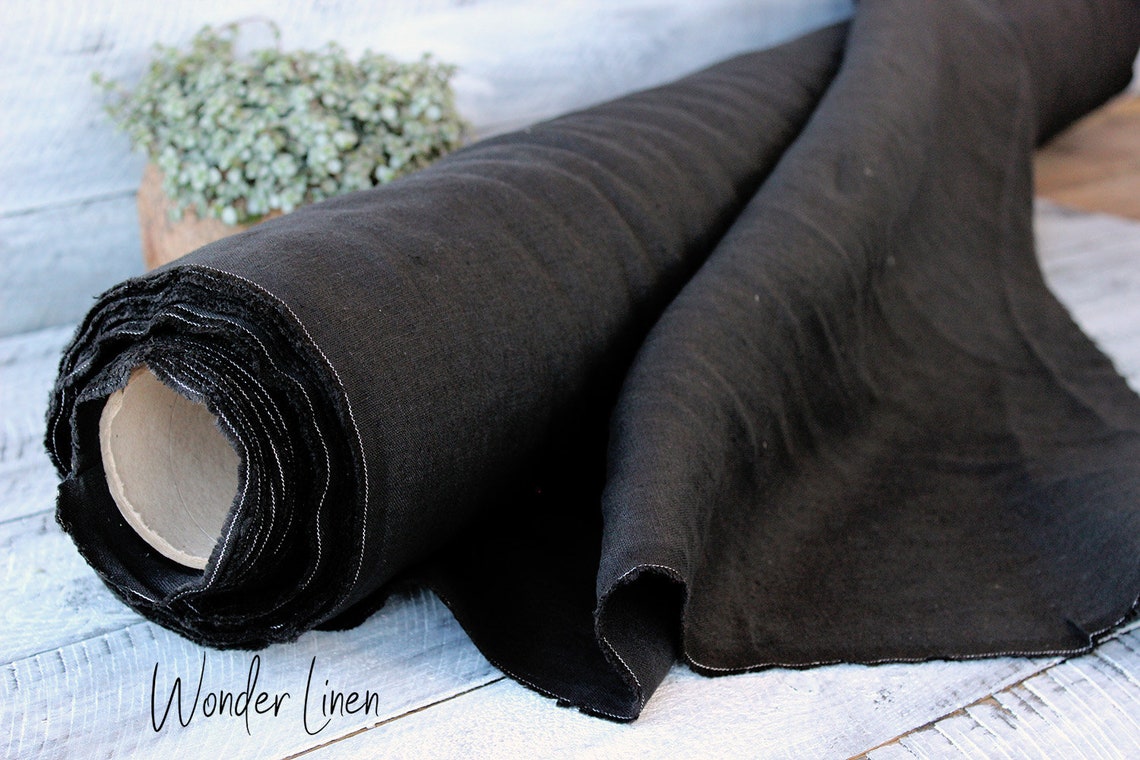 Black Linen Fabric by Half Yard or Meter / Softened Linen for Sewing ...