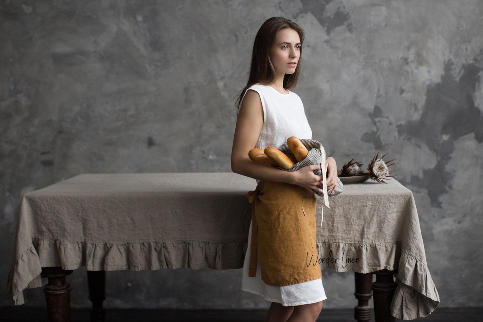 Linen Apron for Women. Mint Linen Half Apron With Pockets. Green Unisex ...