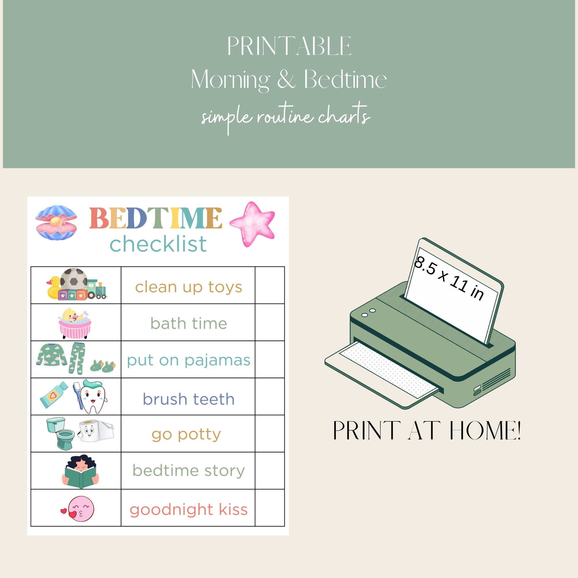 Mermaid Theme Bedtime Routine for Kids, Morning Routine Checklist ...