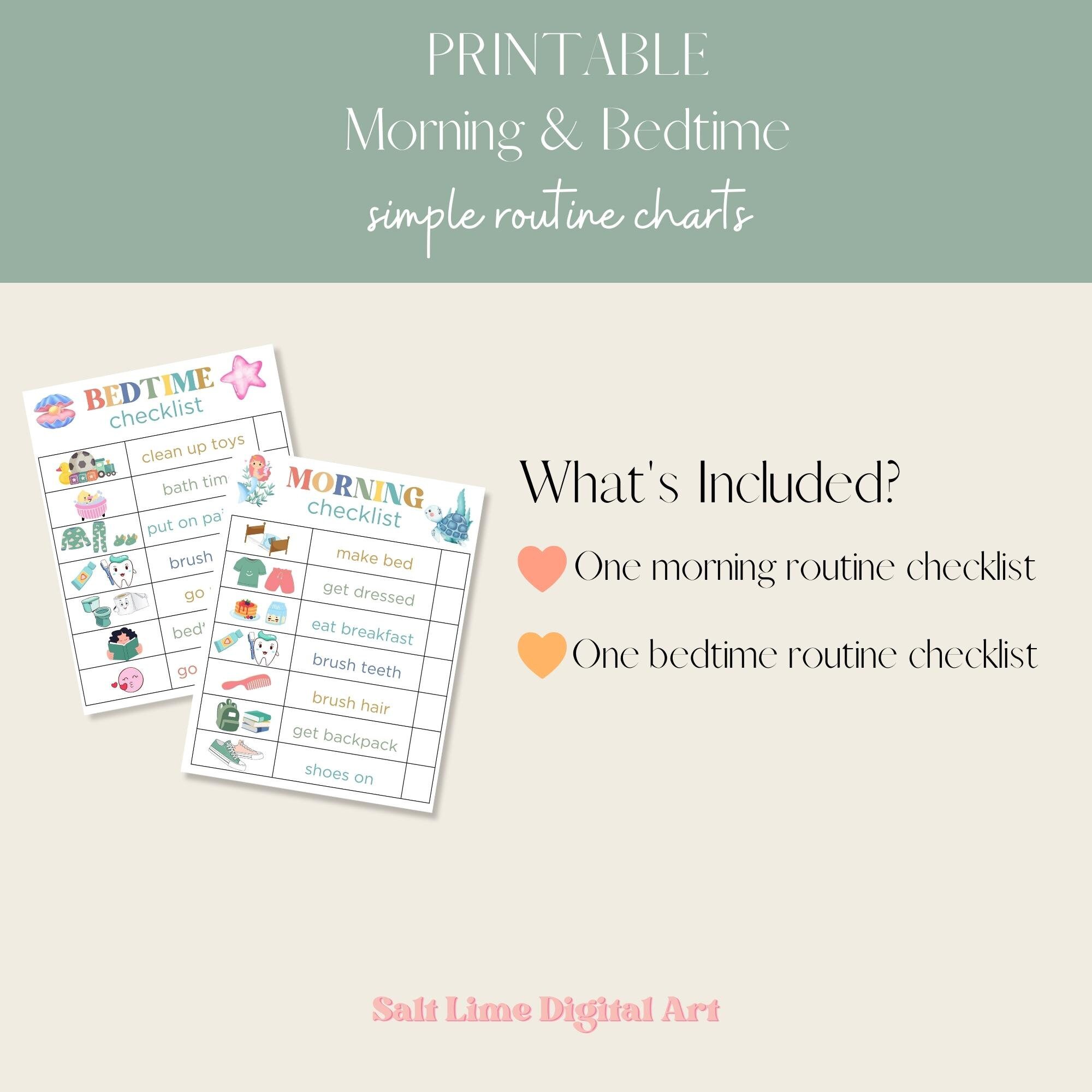 Mermaid Theme Bedtime Routine for Kids, Morning Routine Checklist ...