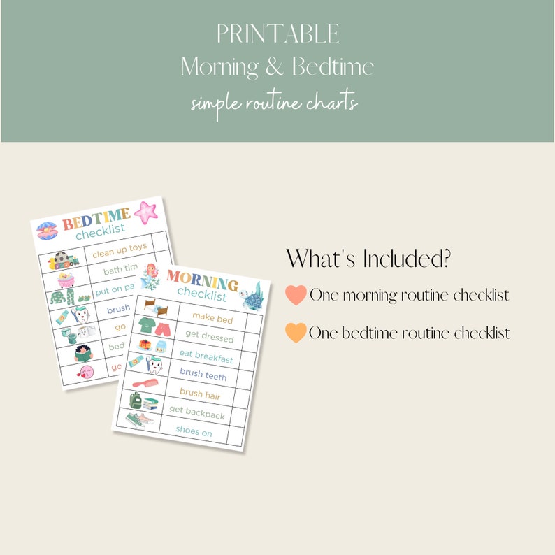 Mermaid Theme Bedtime Routine for Kids, Morning Routine Checklist ...